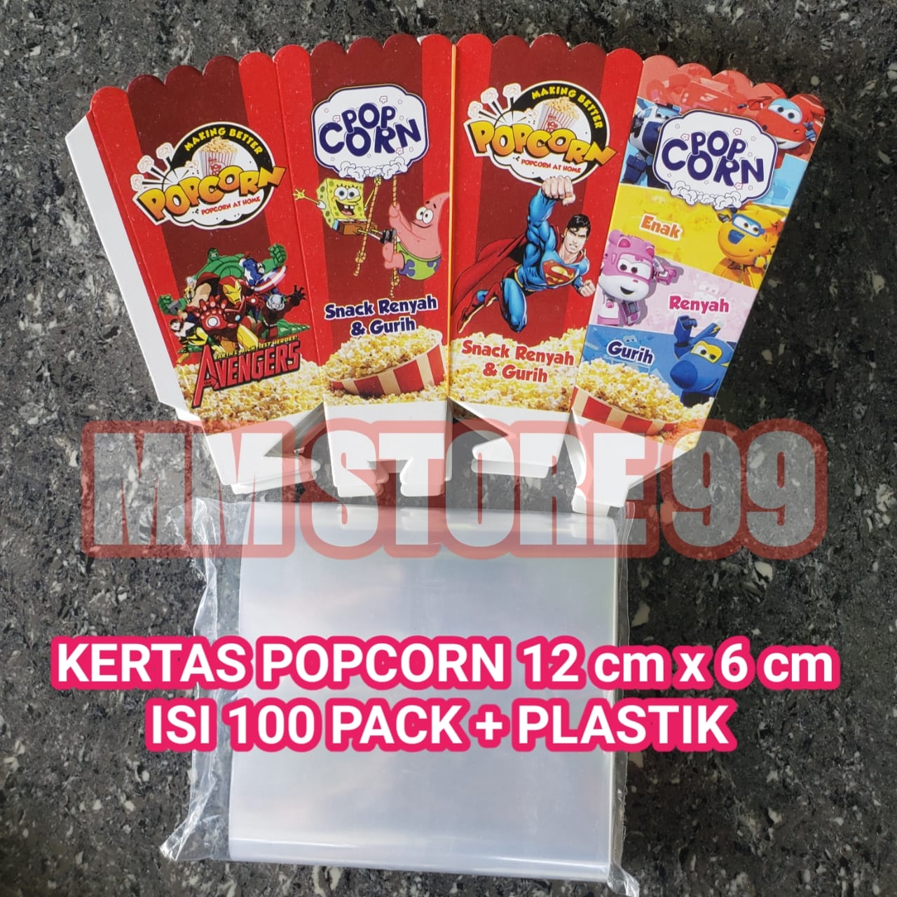 COD 12 CM x 6 CM KERTAS POPCORN MURAH + PLASTIK POPCORN / KOTAK POPCORN ...