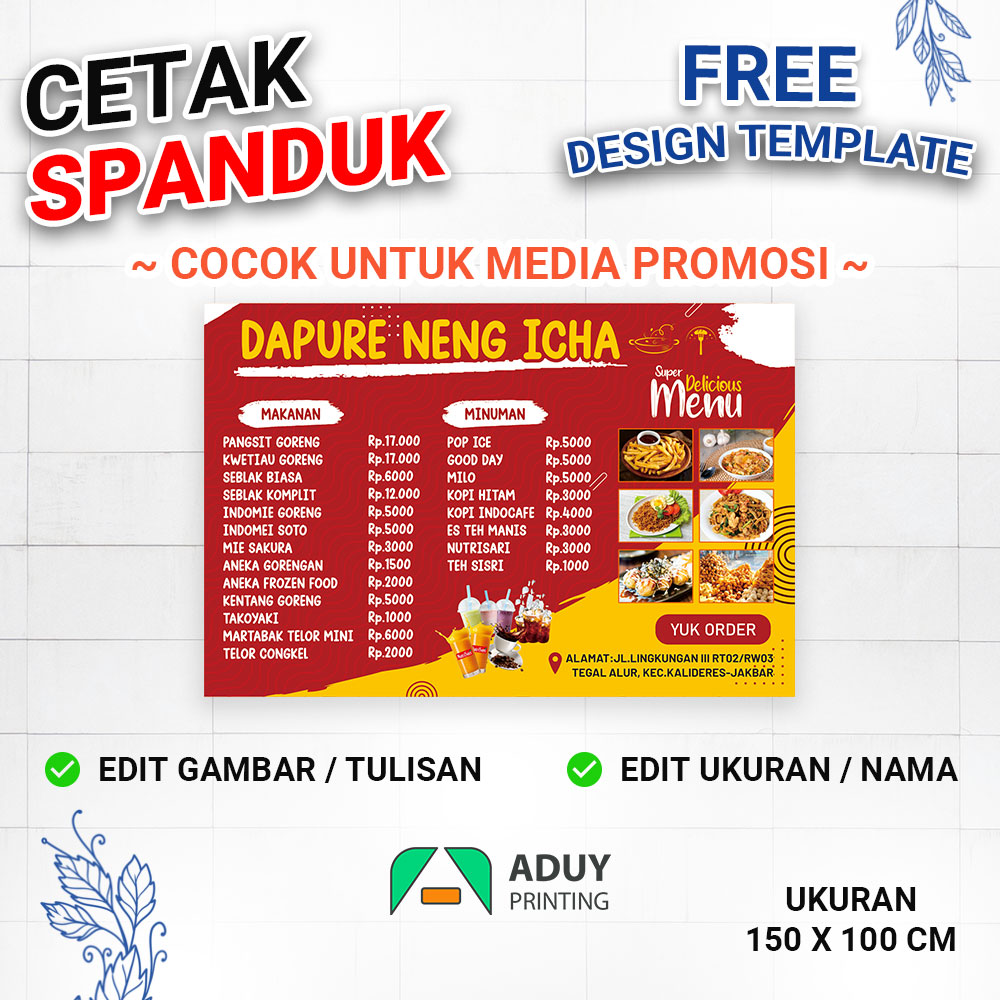 Spanduk Banner Warung Kedai Kekinian Ukuran 150x100 Bisa Kustom Ukuran ...
