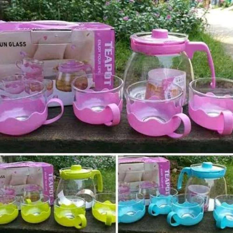 TEAPOT SET 5in1 1Set / TEAPOT WARNA SET KACA / TEKO KACA / TEAPOT WARNA ...