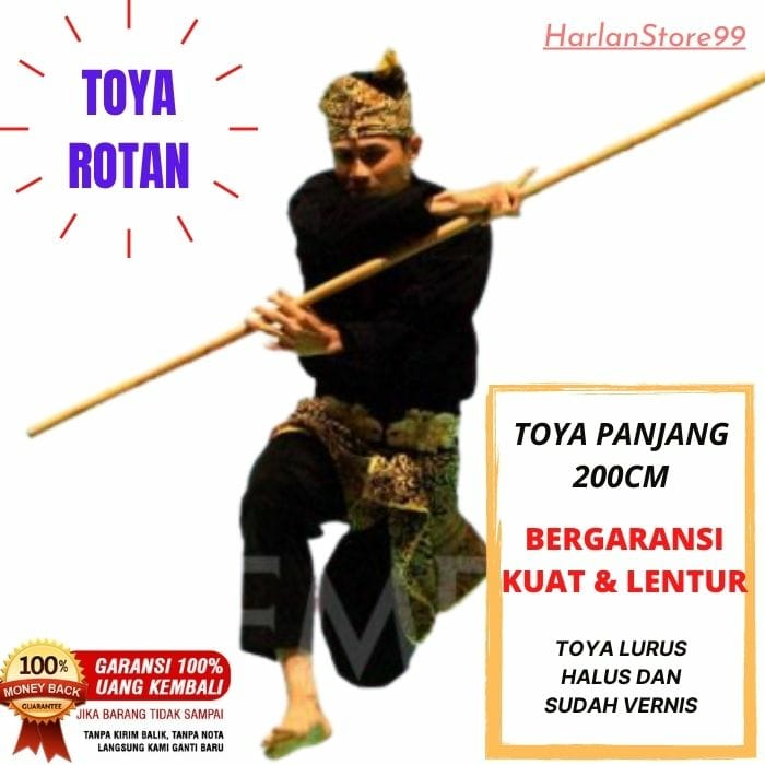 (Toya Panjang 200cm) Tongkat Silat - Tongkat Wushu - Toya Rotan ...