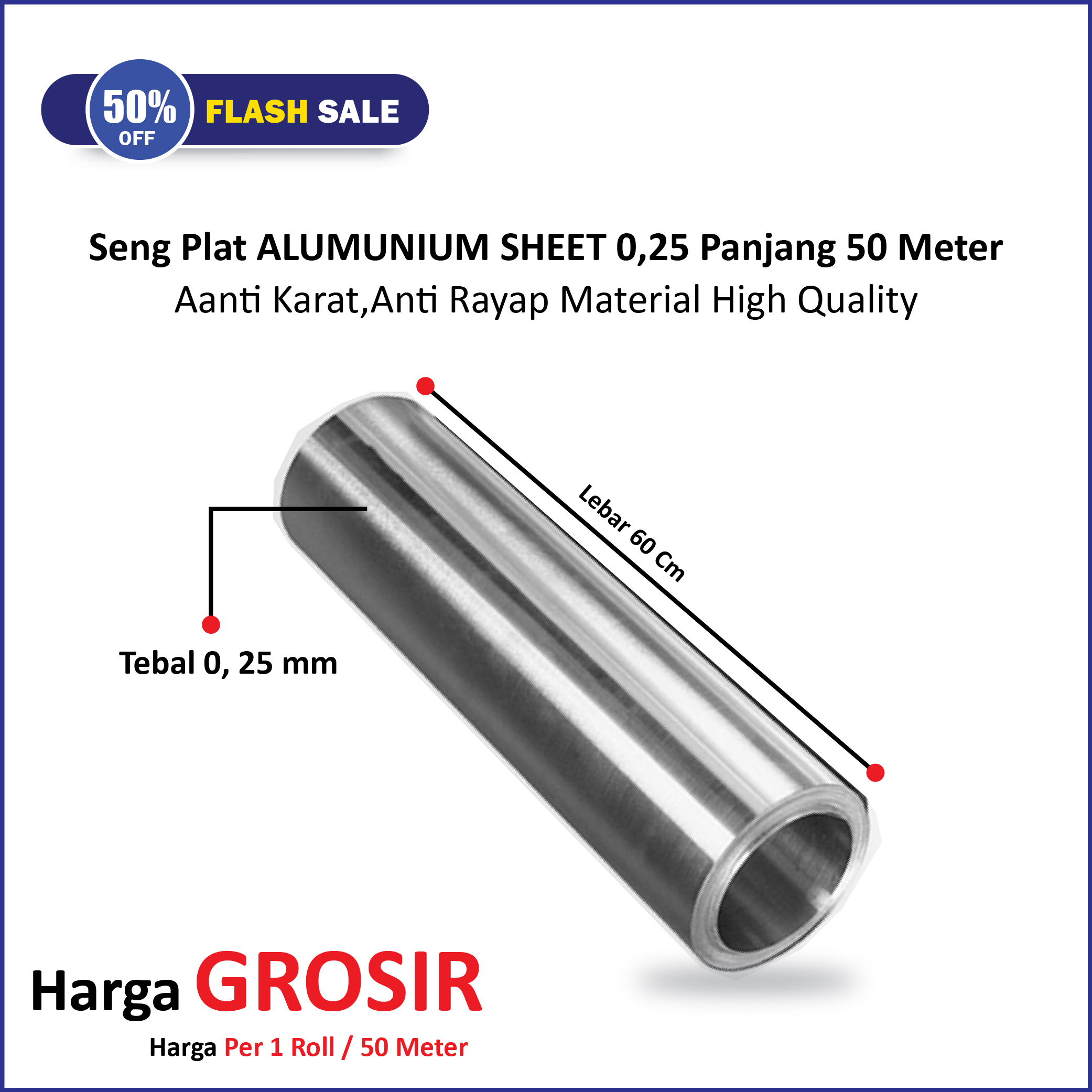 1 Roll Seng Talang plat Alumunium Allumunium Murah Tebal 0.25 & 0.35 mm ...