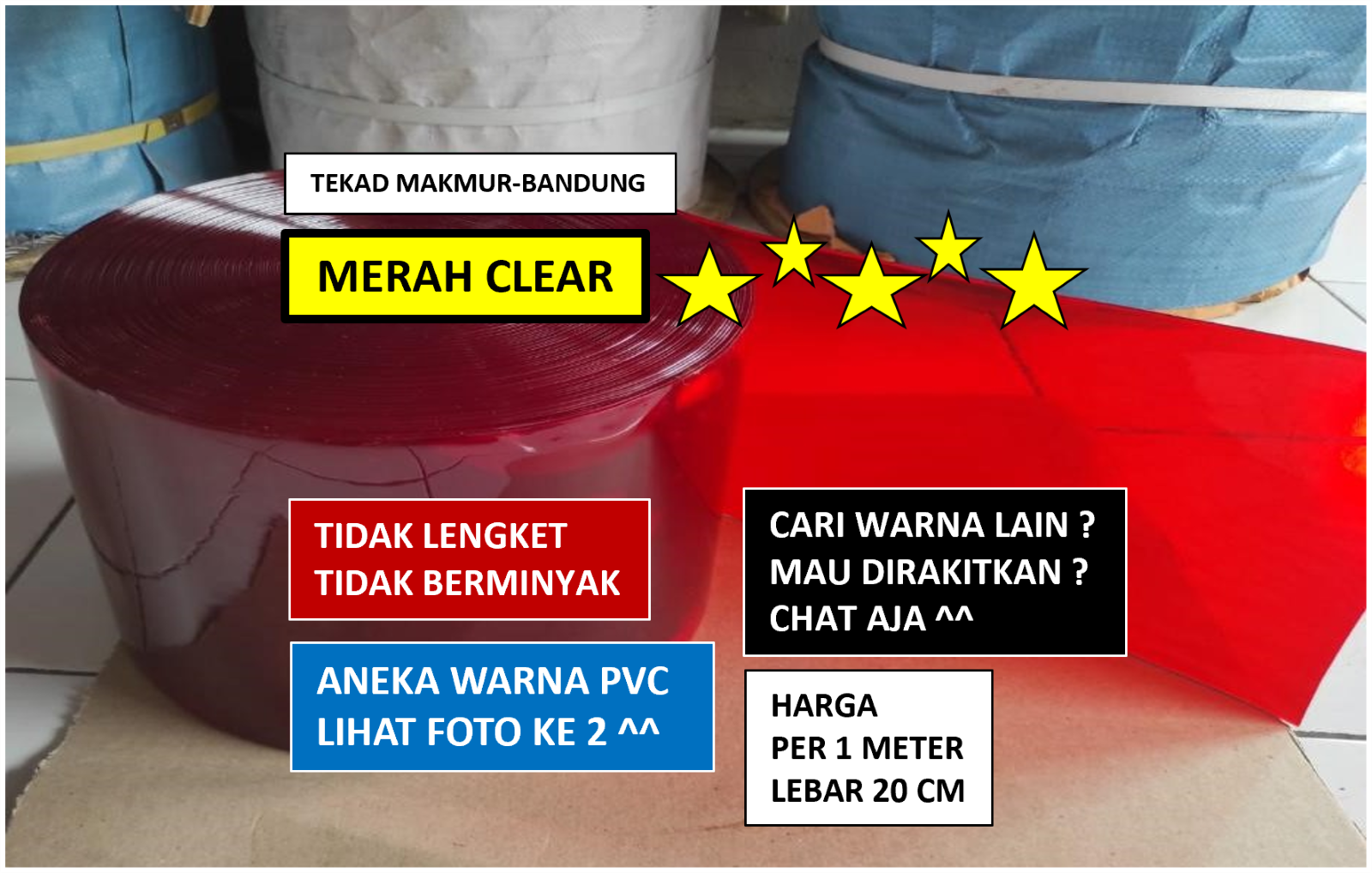 Tirai Plastik - PVC Curtain - Merah Clear 2mm x 20cm - Tirai Pemisah ...