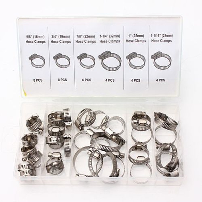 34pcs Assorted Stainless Steel Hose Clamp+Driver Jubilee Clip Style Set ...