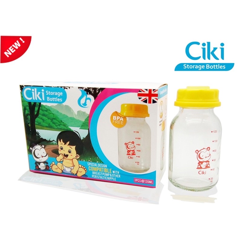 CIKI BOTOL KACA ASI 120ml (bisa pakai dot) BOTOL ASI KACA ISI 3 ...