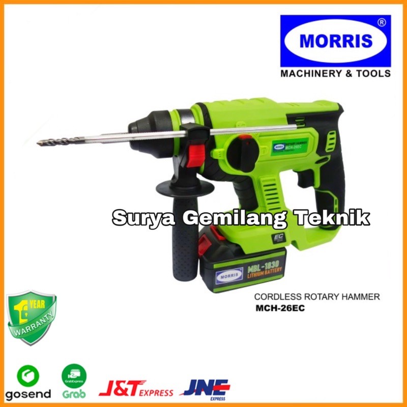Mesin Bor Baterai Cordless Hammer Drill Alat Bobok Tembok Beton Morris ...