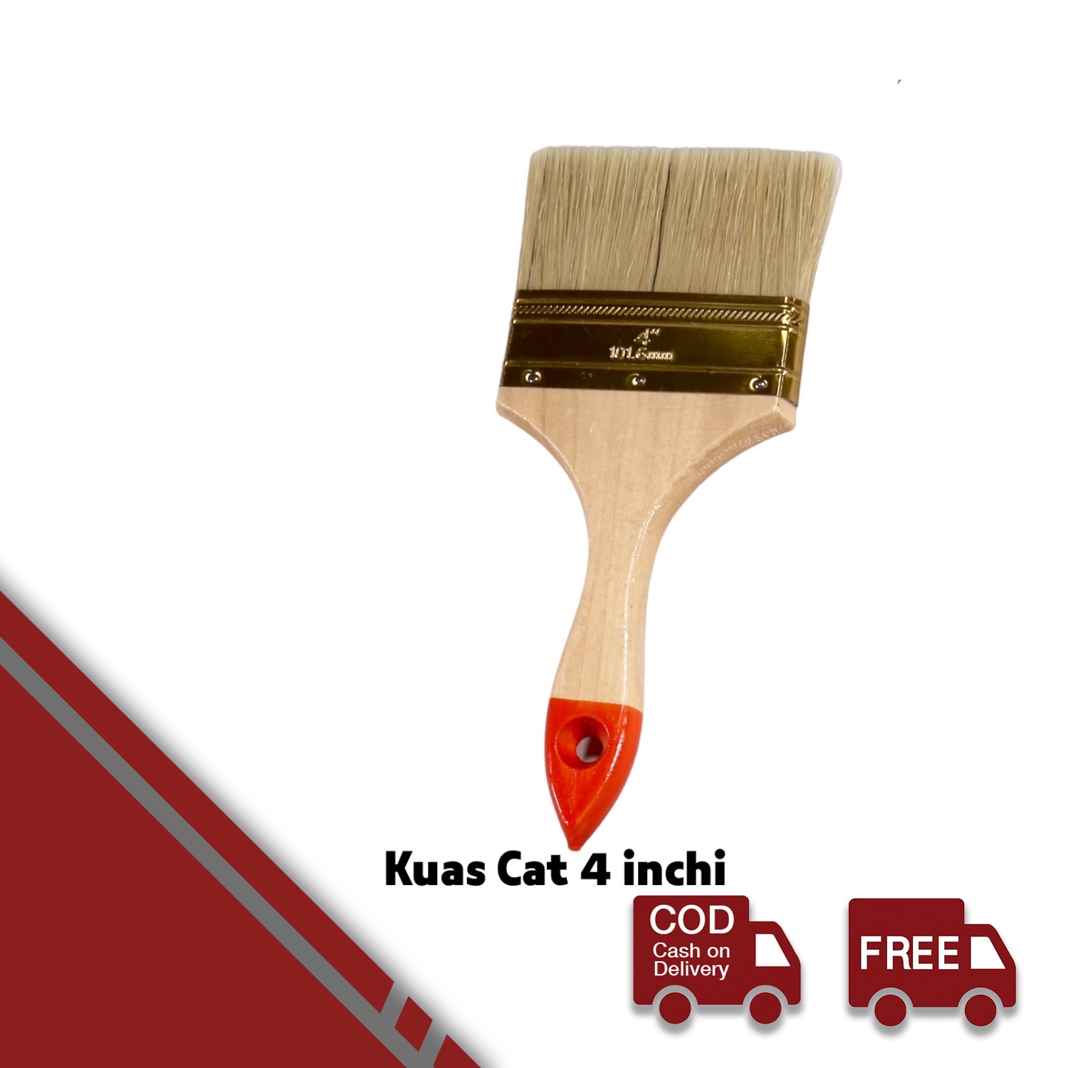 Kuas Cat Tembok Dinding Besi 1-5 inch Gagang Kayu Halus Bulu Tebal ...