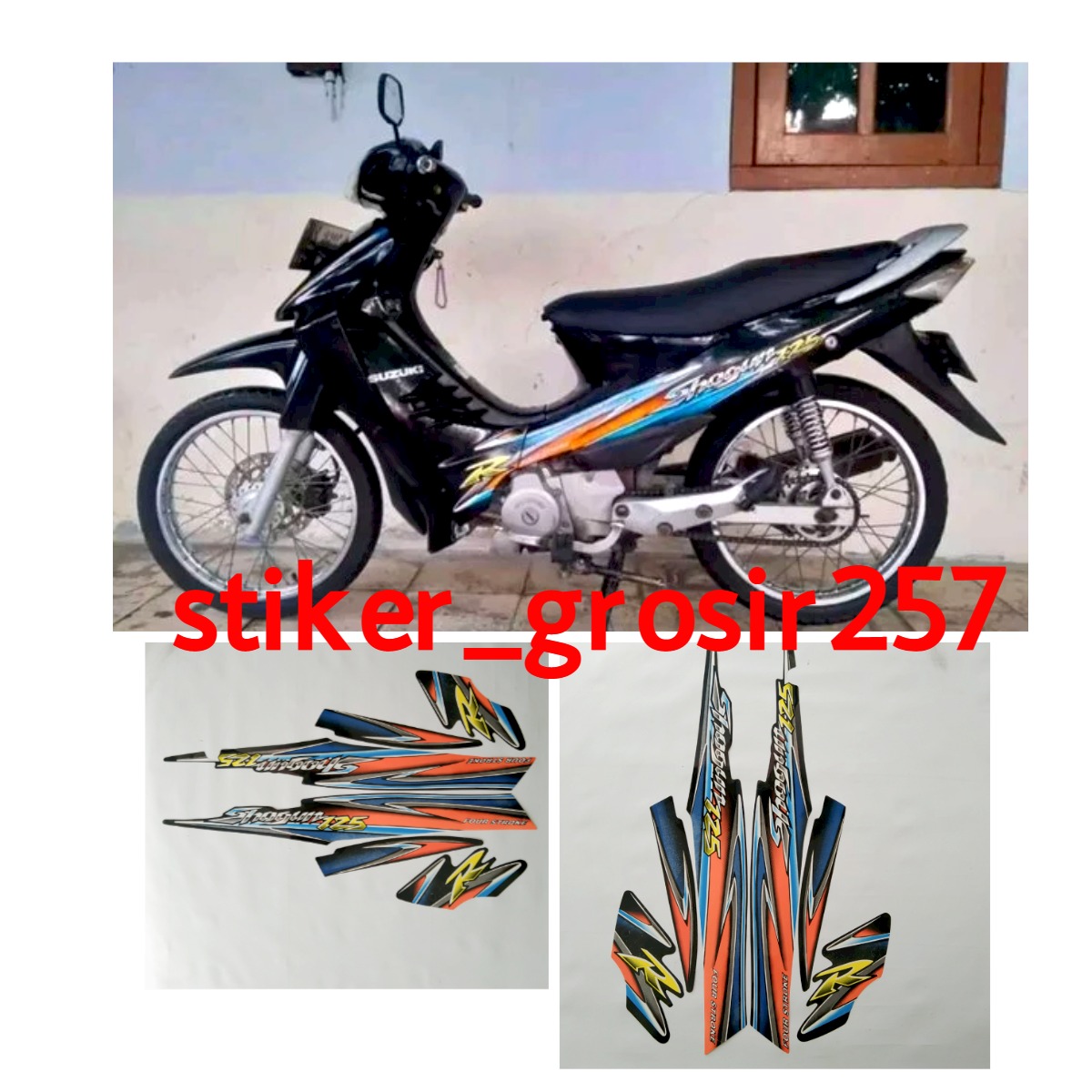 STIKER STRIPING LIS BODY SUZUKI SHOGUN 125 R 2004 2005 HITAM STANDAR ...