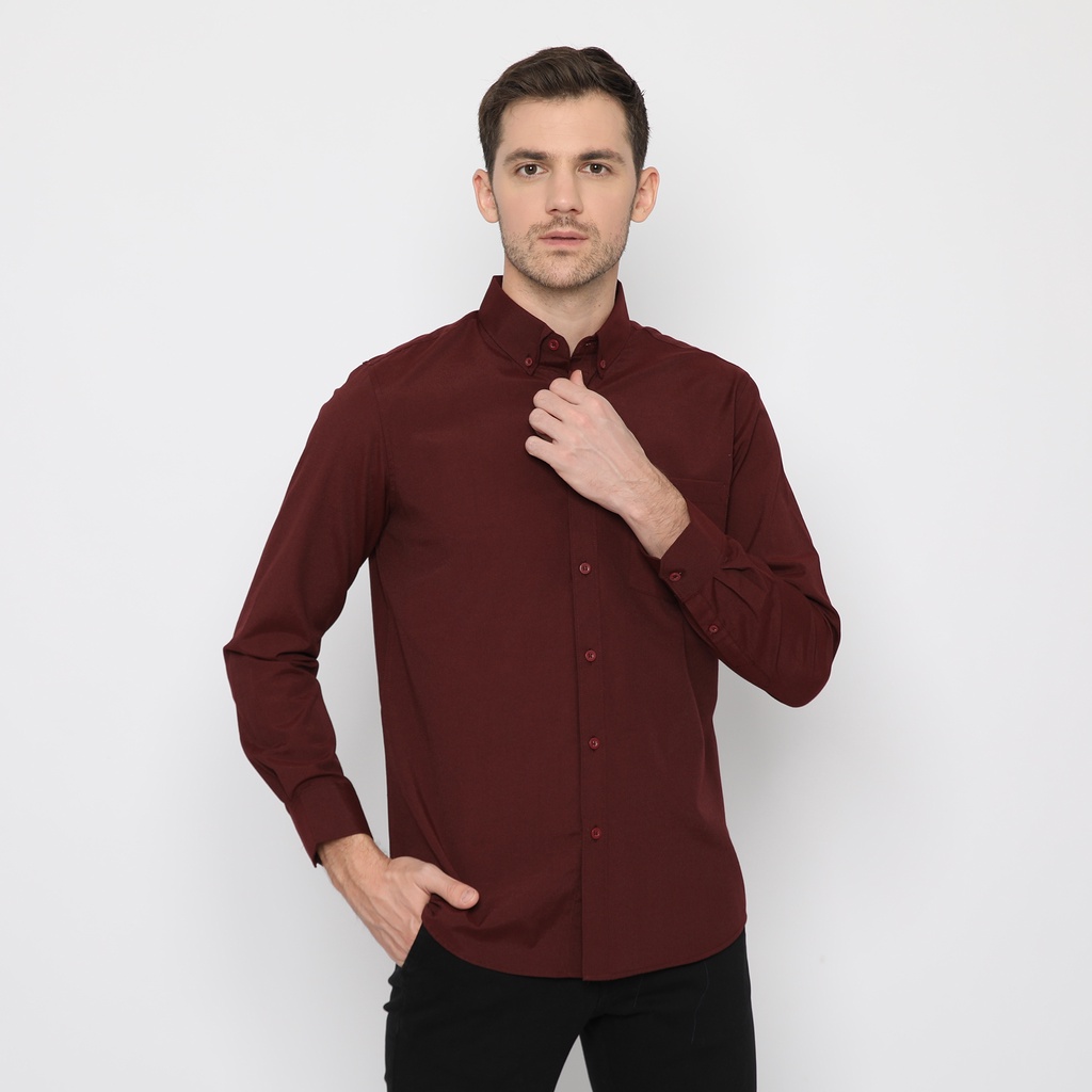 Platini Kemeja Pria Lengan Panjang Basic katun oxford Maroon Tua 66218 ...