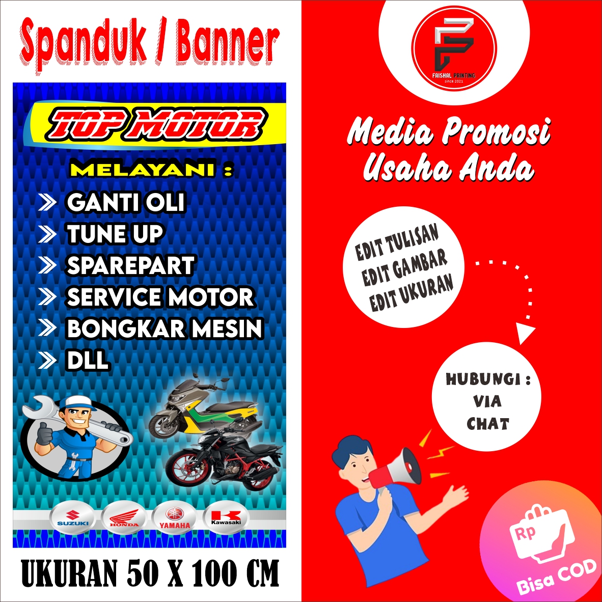 Spanduk Bengkel Motor/ Banner Service Motor/ Spanduk Ukuran 50 x 100 cm ...
