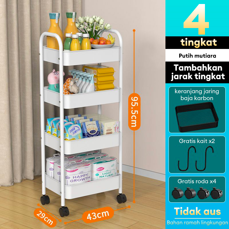 Rak Troli Stainless Steel Rak Susun Besi Rak 4 tingkat Rak kamar mandi ...