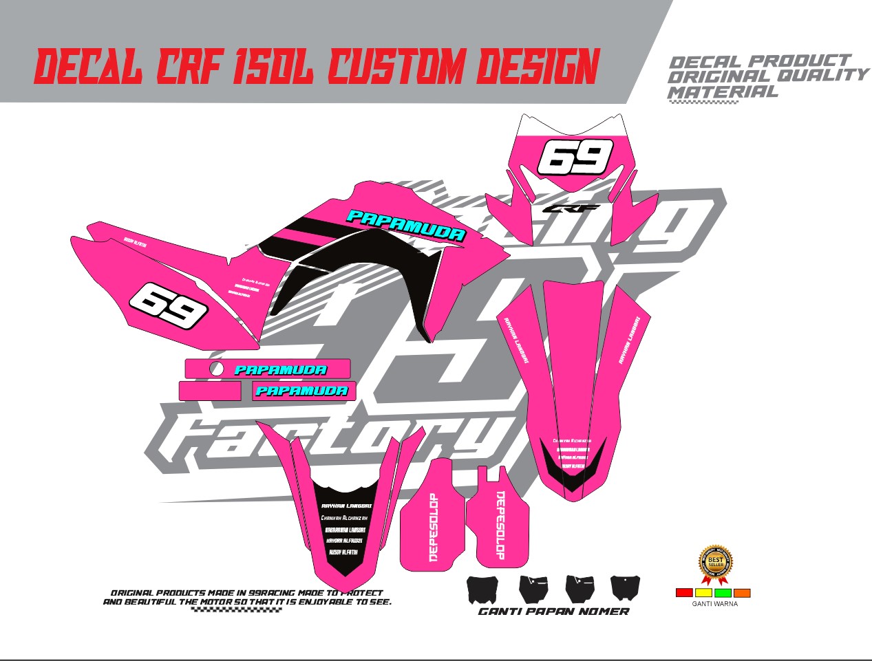 DECAL CRF PINK CUSTOM NO DAN NAMA | Lazada Indonesia