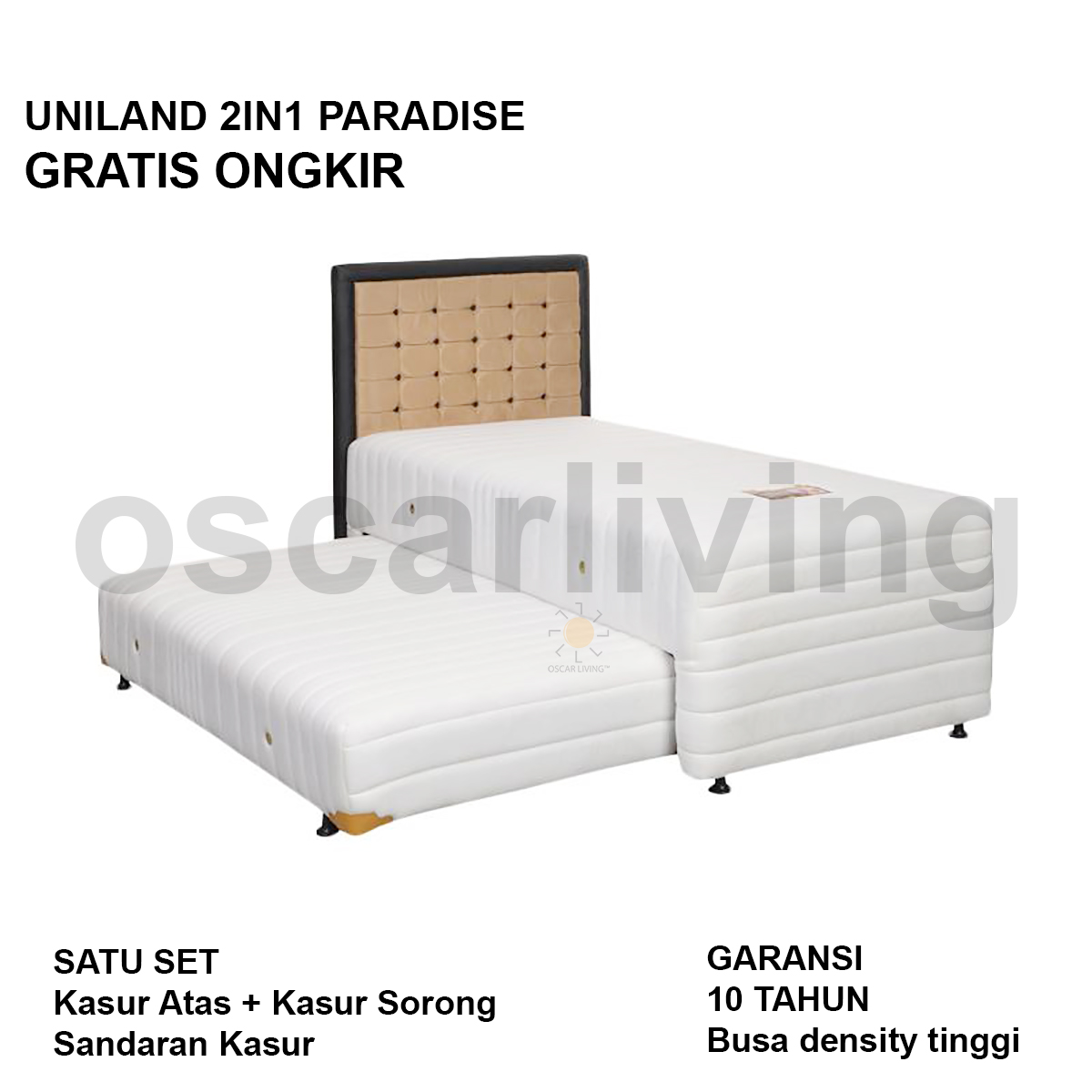 Kasur Uniland Springbed 2in1 Paradise HB Victoria Size 100 x 200 Putih ...