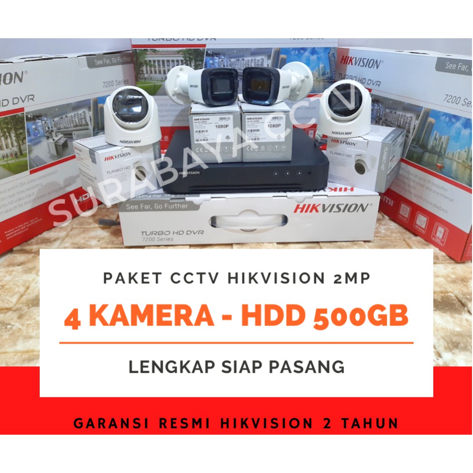 Paket CCTV Hikvision Turbo HD 2MP DVR 4 Channel 4 Kamera Siap Pasang | Lazada Indonesia