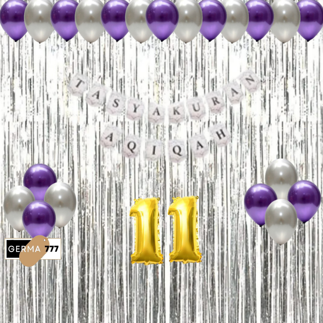 Paket Set Dekorasi Balon Banner Tasyakuran Tirai Silver Anak Cewek ...