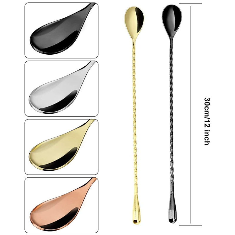 Cocktail Spoon Bar Stirring Spoon Long Handle Stainless Steel Spiral ...