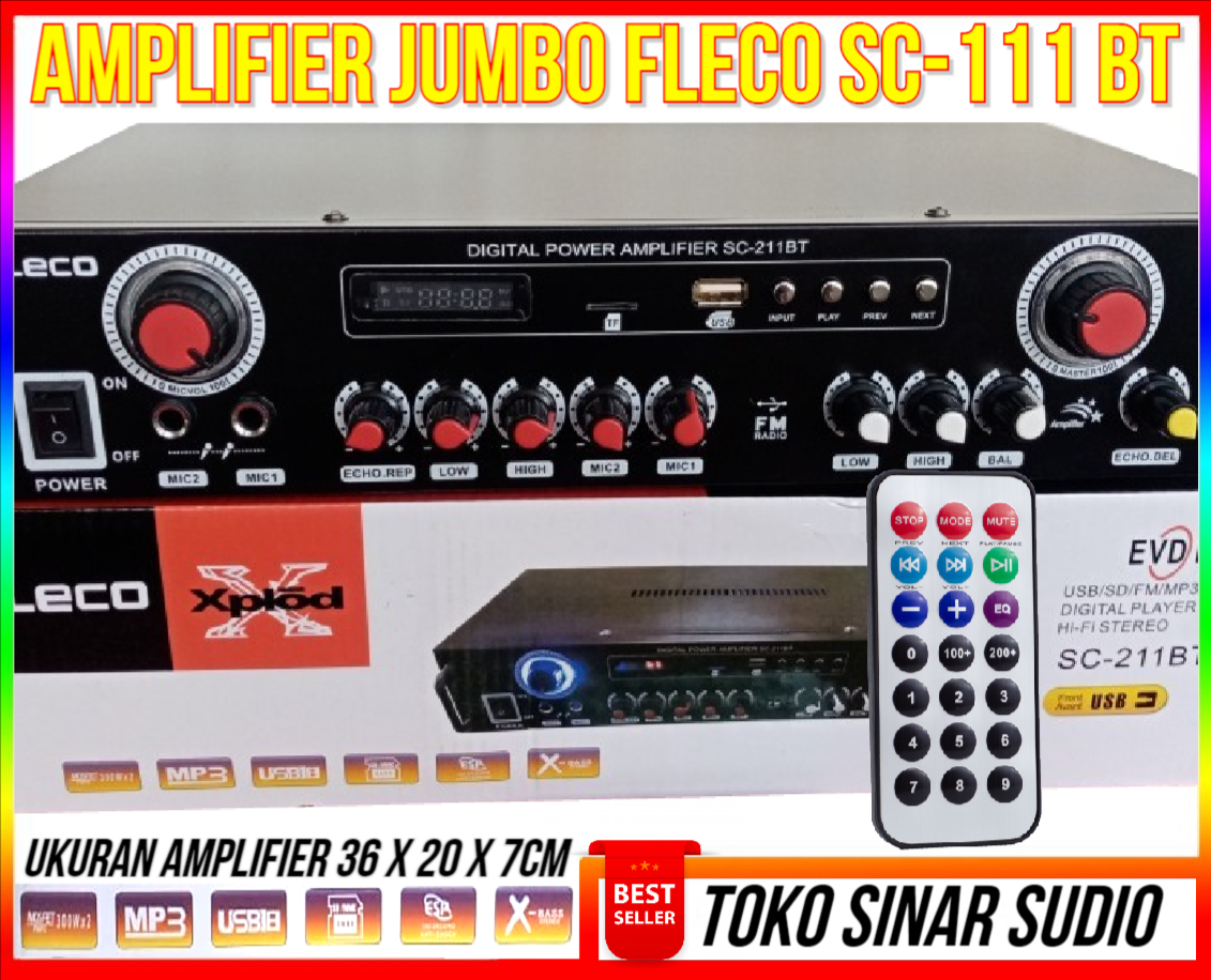 Amplifier FLECO SC-211 BT Bluetooth + Stereo + Karaoke + Mp3 player + FM Radio - Amplifier Mobil ...