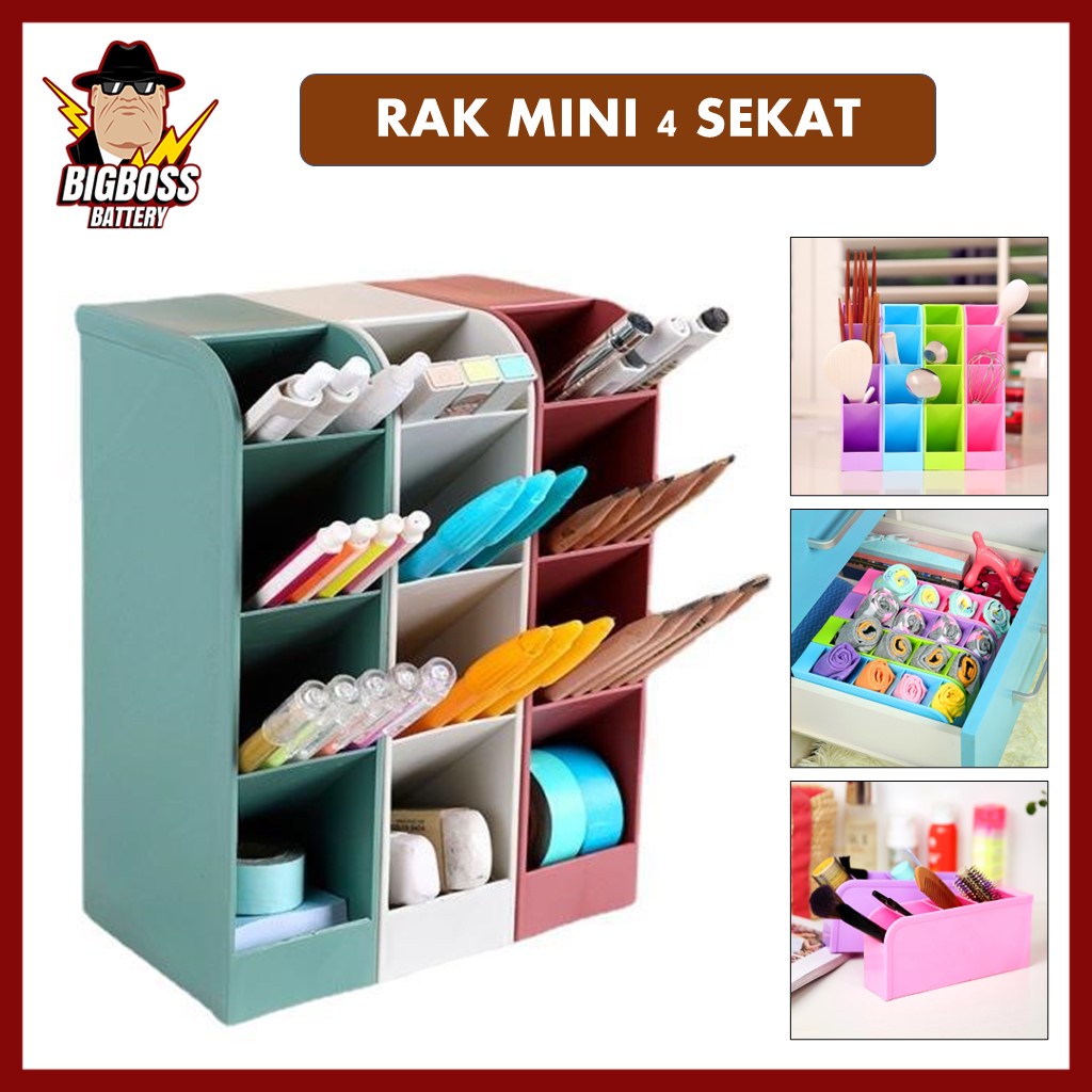 Rak Mini Plastik 4 Sekat Multifungsi Desain Portable Rak Meja Laci ...