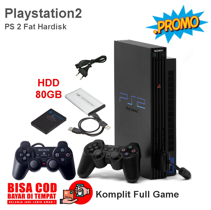 Ps2 fat hardisk 80GB + 2 stick wireless sony full game | Lazada Indonesia