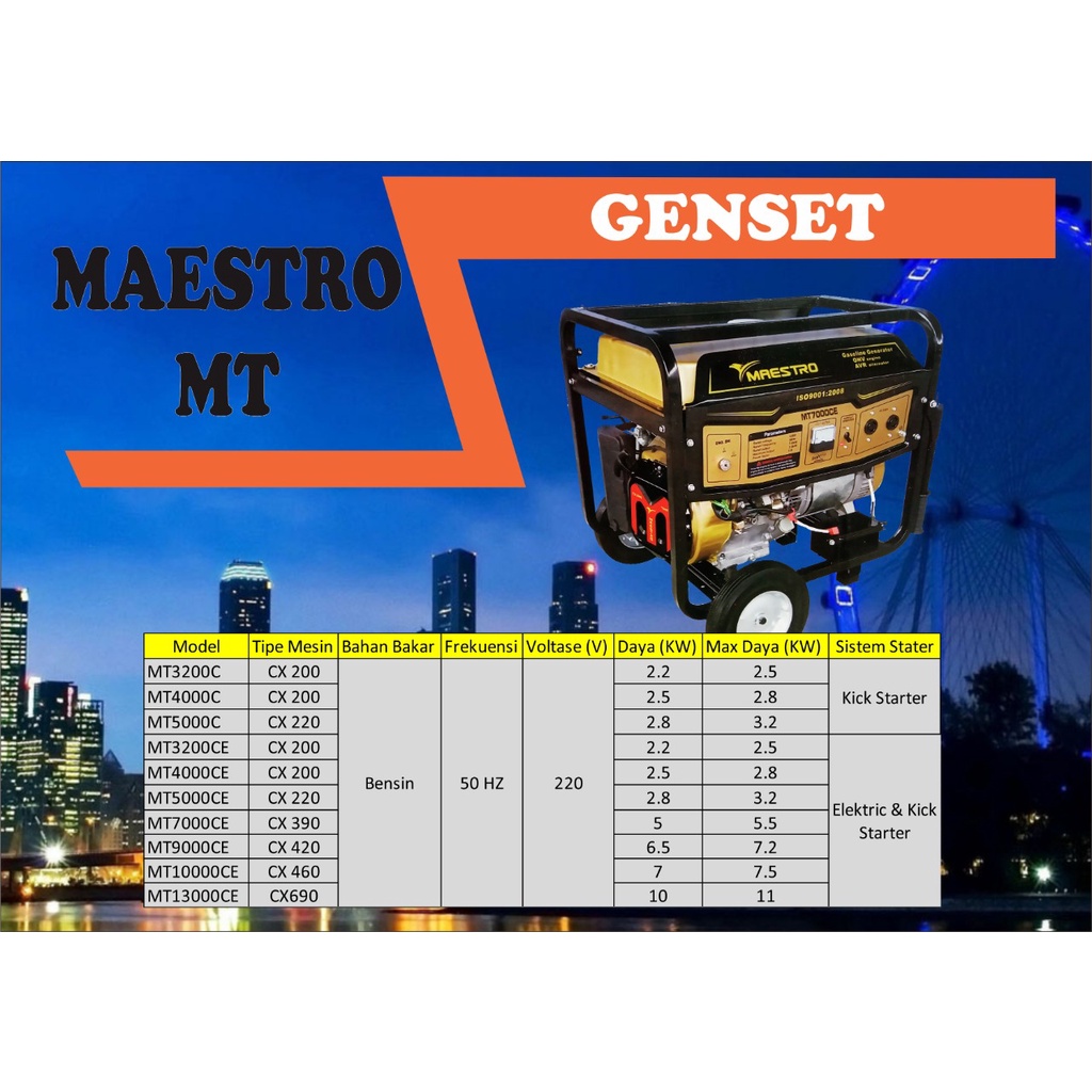 Genset MAESTRO MT5000CE 3000Watt Double Stater / Generator MT 5000 CE ...