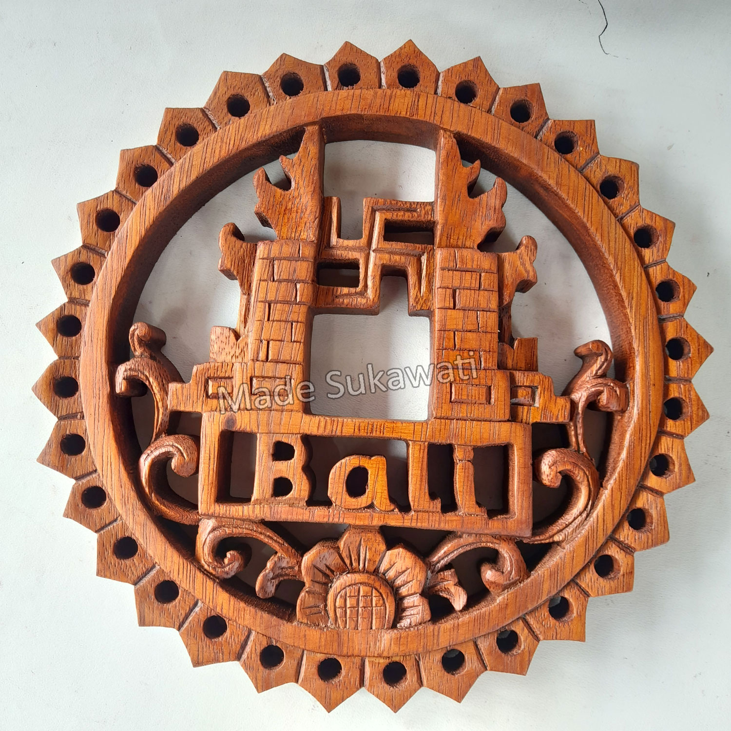 Kerajinan Panil ukiran kayu 20cm hiasan dekorasi dinding handmade Bali ...