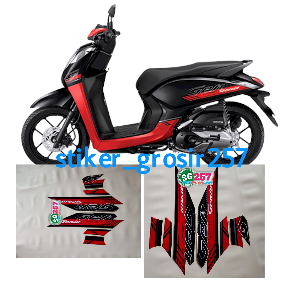 STIKER STRIPING LIS BODY HONDA GENIO 2020 2021 HITAM MERAH STANDAR ...