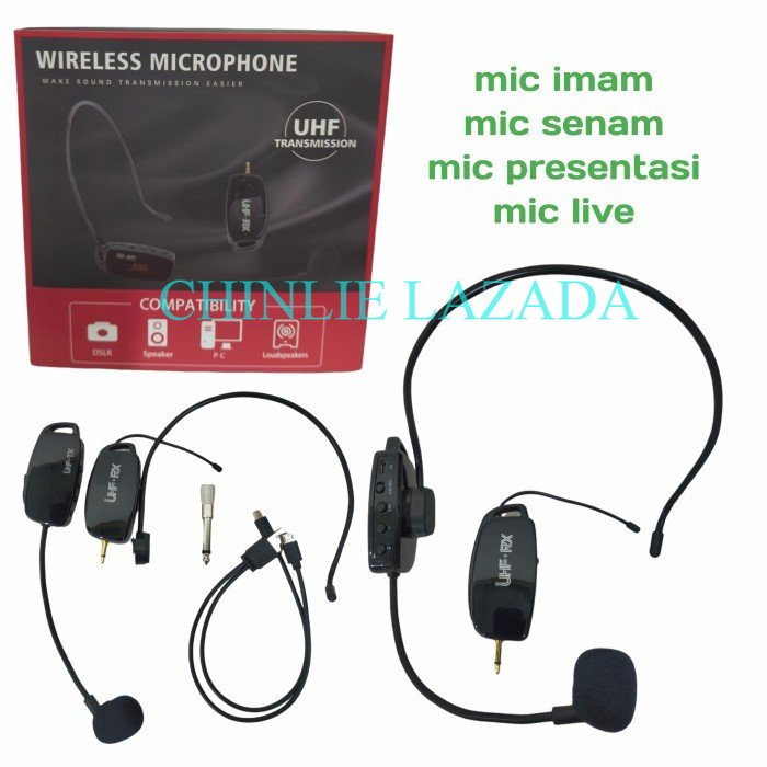 mic imam bando LCF UHF Wireless Microphone Headset Mini Portable 50 M ...
