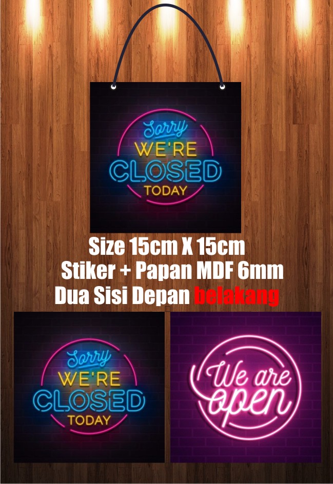Stiker Open / Closed + Papan MDF 6mm, stiker open close kayu untuk toko ...
