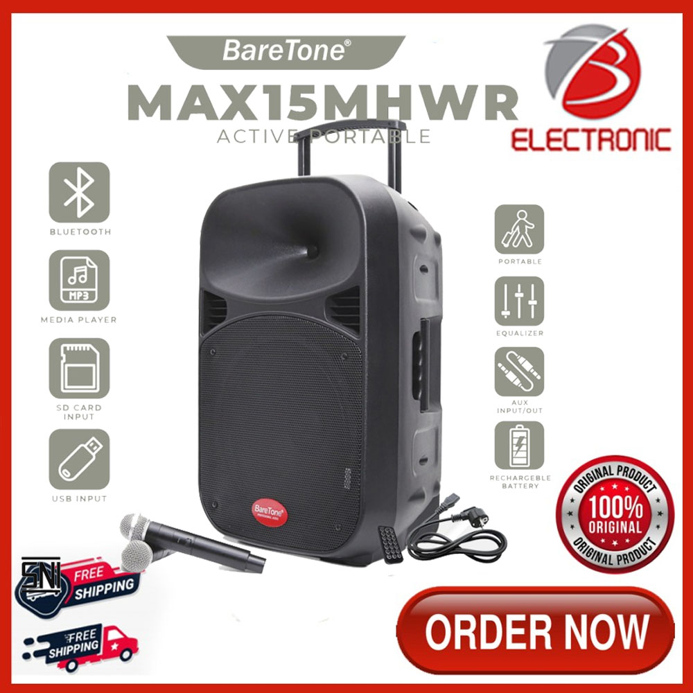 Original Speaker Baretone MAX15MHWR Portable Aktif 15 Inch Wireles Mic ...