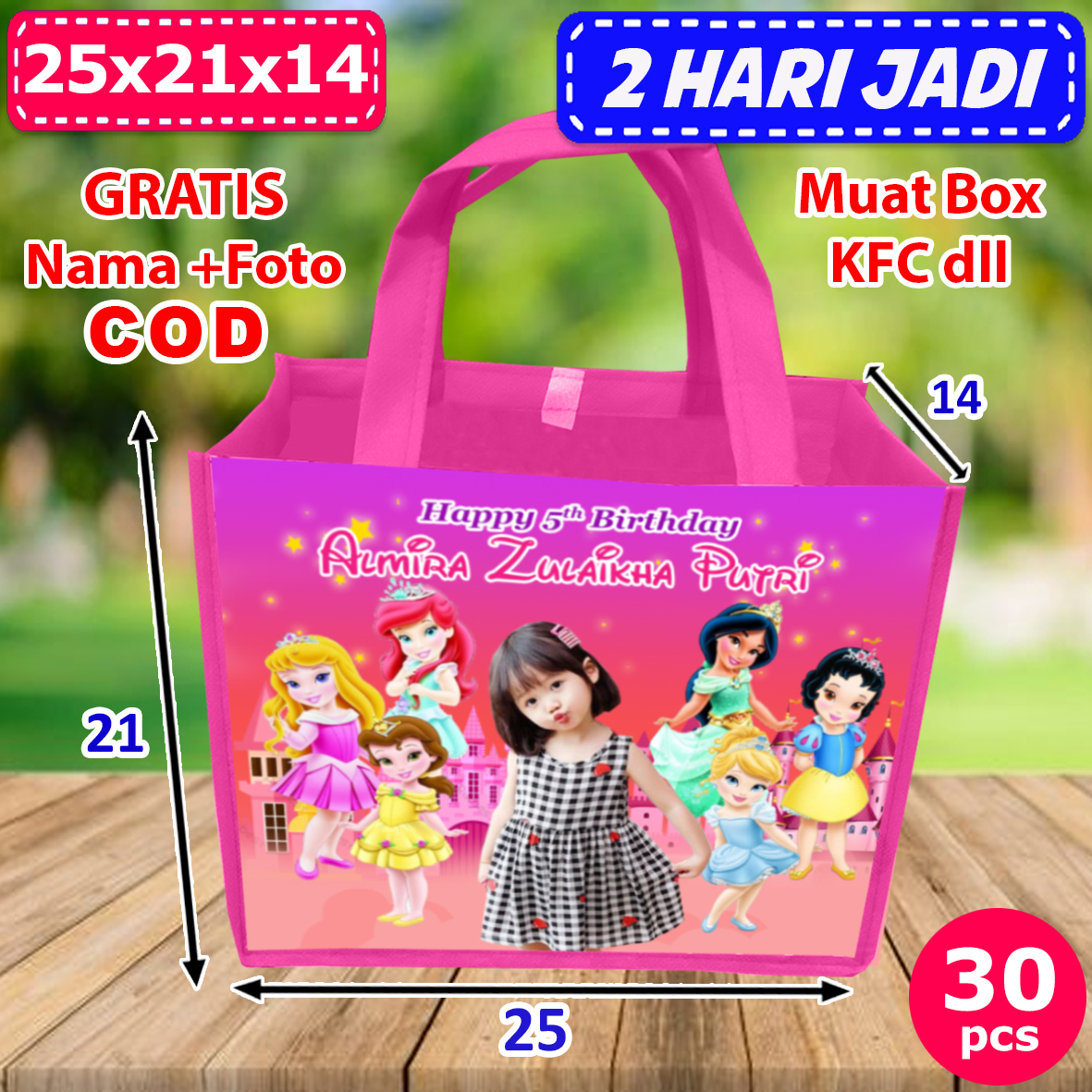 Goodybag Ultah anak Princess Disney / Tas Ultah Foto Dan Nama / Tas ...