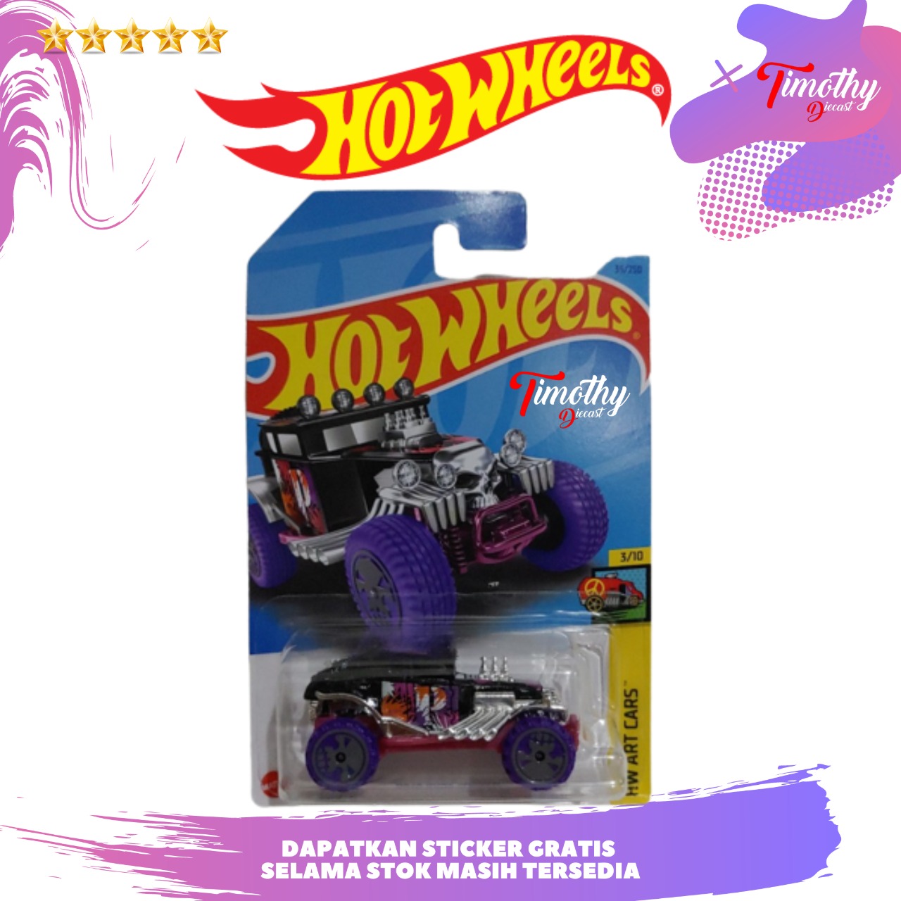 Hot Wheels Baja Bone Shaker Hitam Ungu Grafity Arts Timothy Diecast ...