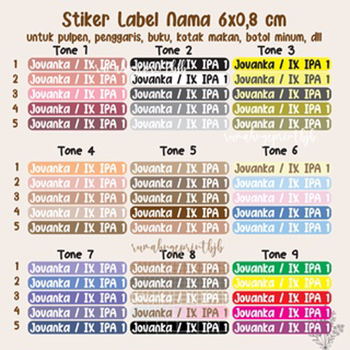 STIKER LABEL NAMA 6X0,8CM PULPEN, KOTAK MAKAN, BUKU, BOTOL MINUM VYNIL ...