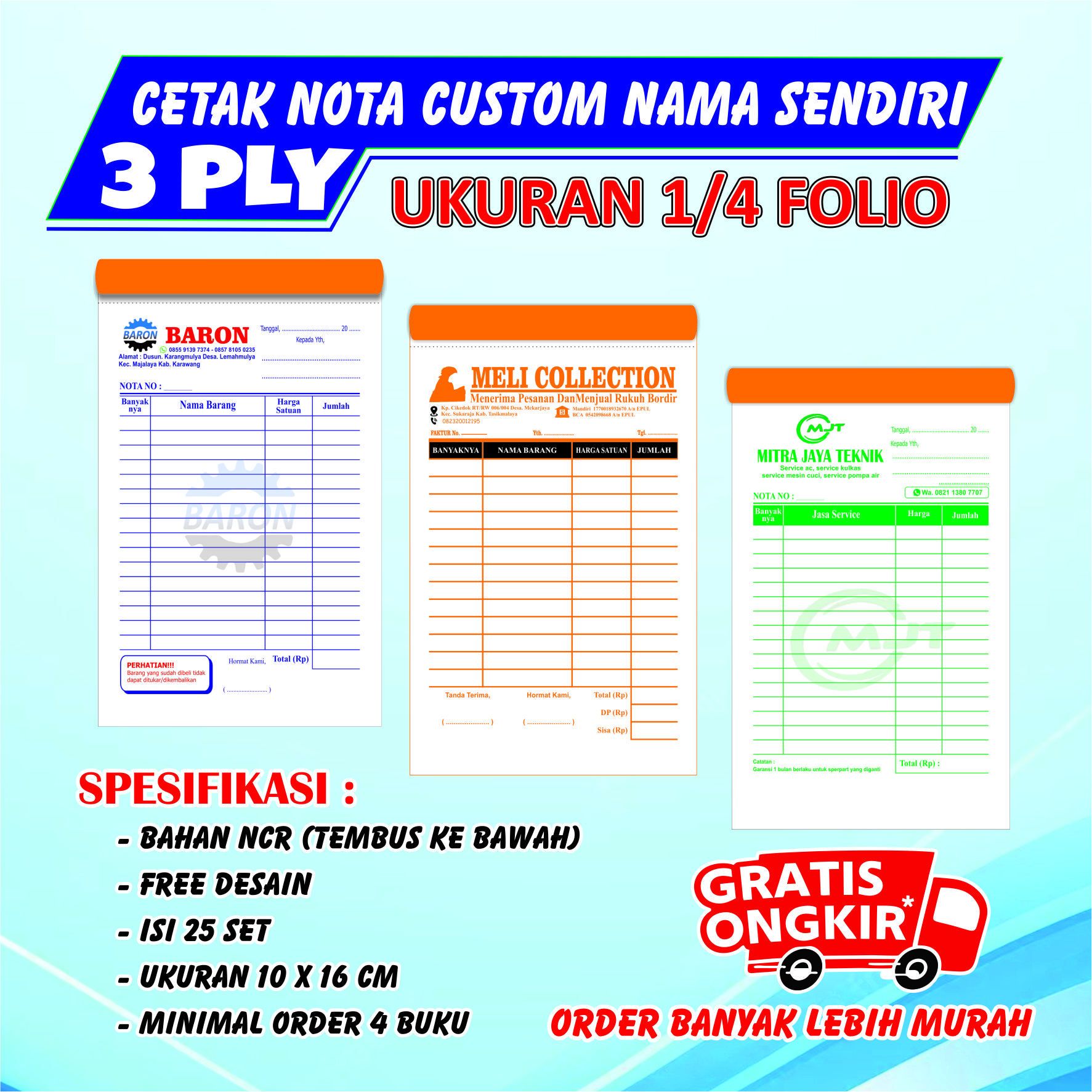 Nota custom 3ply /Nota Olshoop Nama Sendiri/Nota Laundry/Nota Bon ...