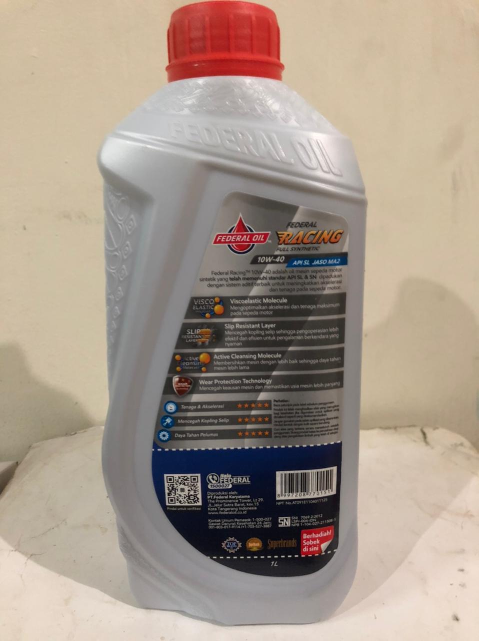 Oli Mesin Federal Racing 10W-40 Api SL Jaso Full Synthetic 1L 1 Liter ...