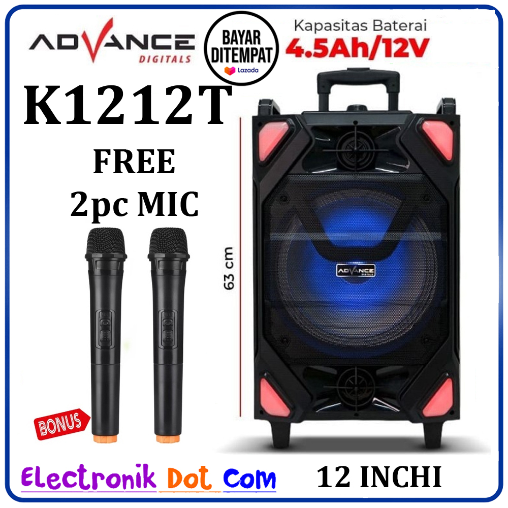 Speaker Bluetooth Portable Advance K1212t 12 Inch 2 Mic Wireless New