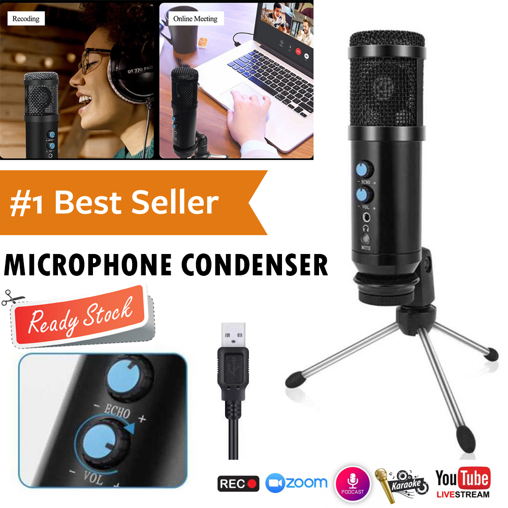 Tech Microphone Condenser USB Mikrofon with Tripod Stand 900FX Mic ...