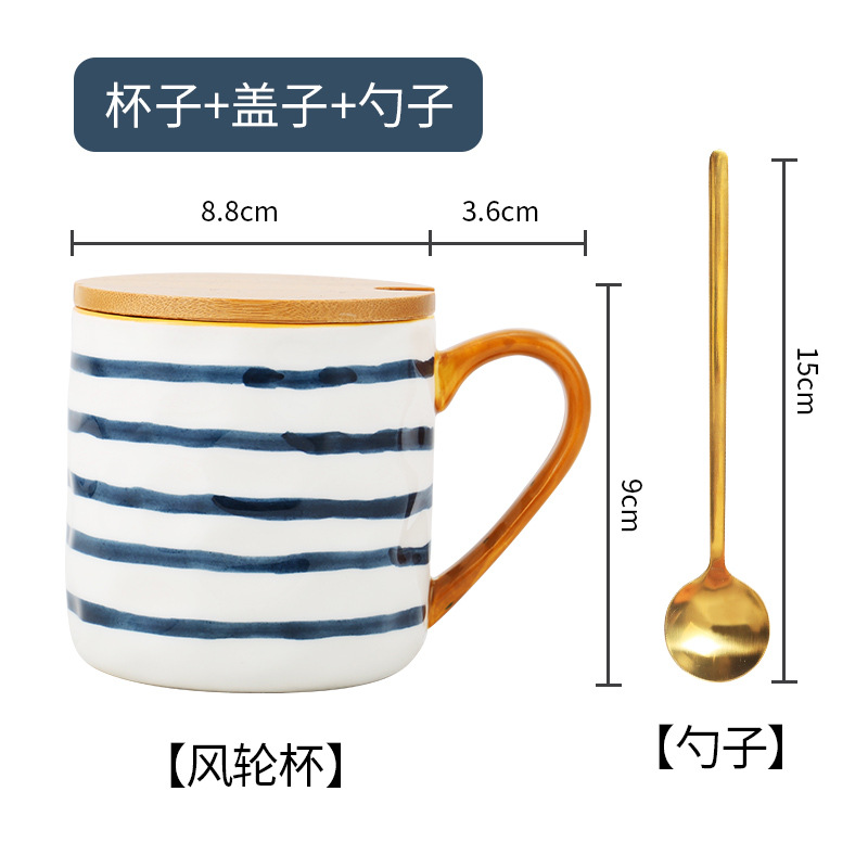 Gelas Cangkir Mug Minum 4 Motif Jepang | Gelas + Sendok Dan Tutup Kayu ...