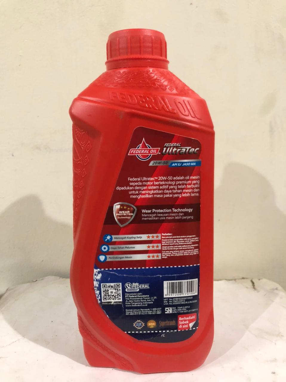 Oli Federal UT UltraTec 20w50 API SJ Jaso MA Motor Bebek Sport 1 Liter ...