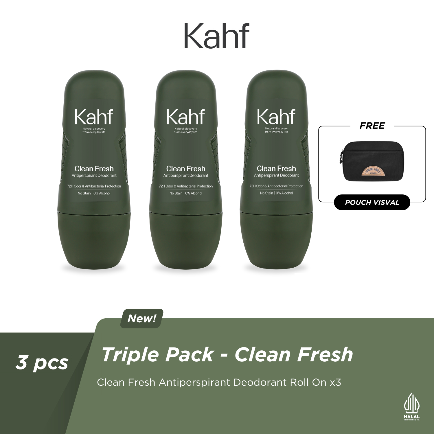 Triple Pack Kahf Deodorant Roll On 45ml x 3 Free Pouch | Deodorant Men ...