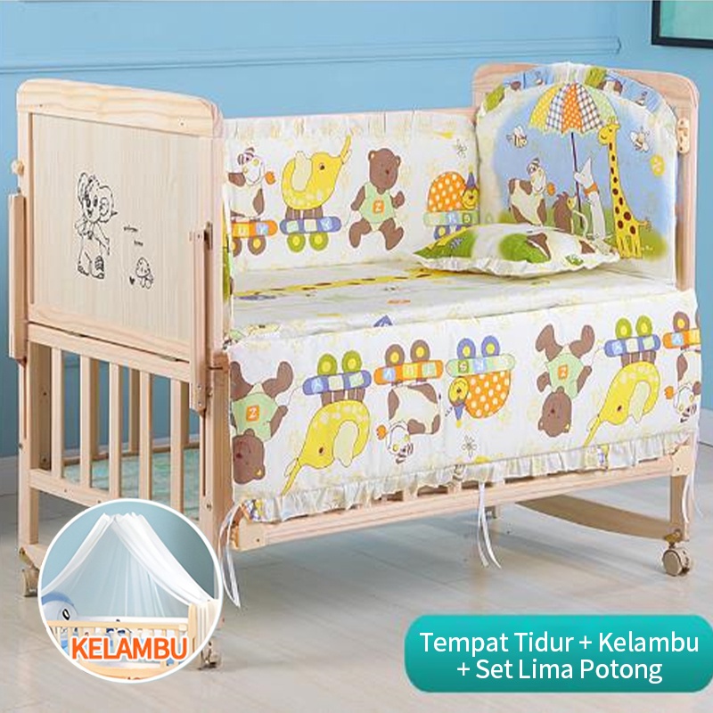 Tempat tidur kayu solid multifungsi / tempat tidur bayi / tempat tidur ...