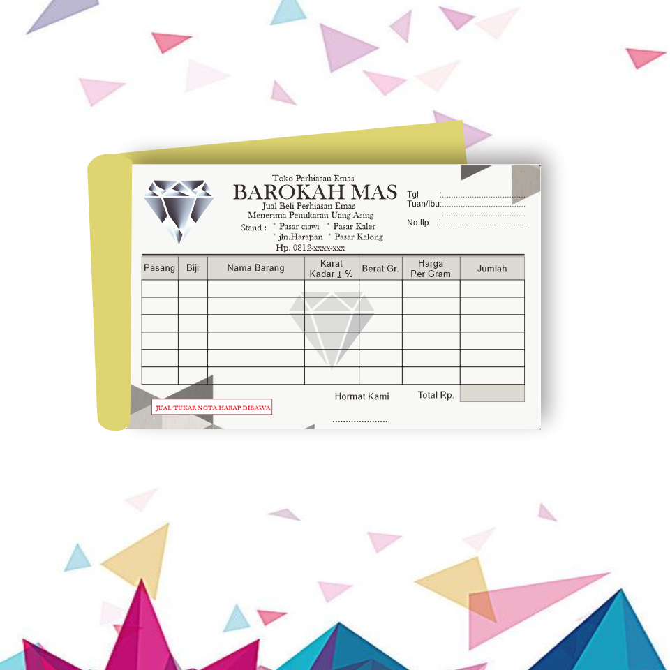 terlaris nota toko perhiasan emas & perak full collor ukuran 1/4 folio ...