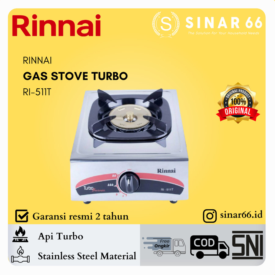 RINNAI KOMPOR GAS 1 TUNGKU API TURBO RI-511T RI 511 T STAINLESS STEEL ...