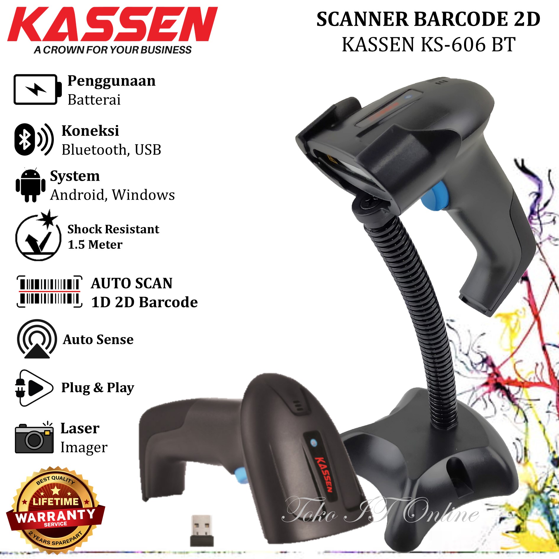 KASSEN KS606 SCANNER BARCODE QR 2D HANDHELD QR CODE WIRELESS BLUETOOTH ...