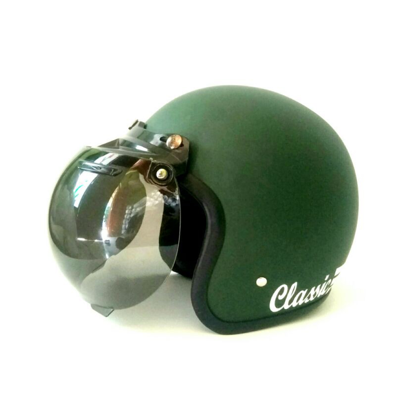 Helm Bogo Clasik Polos Retro Hitam Doff Kaca Datar/Cembung Helm Dewasa ...