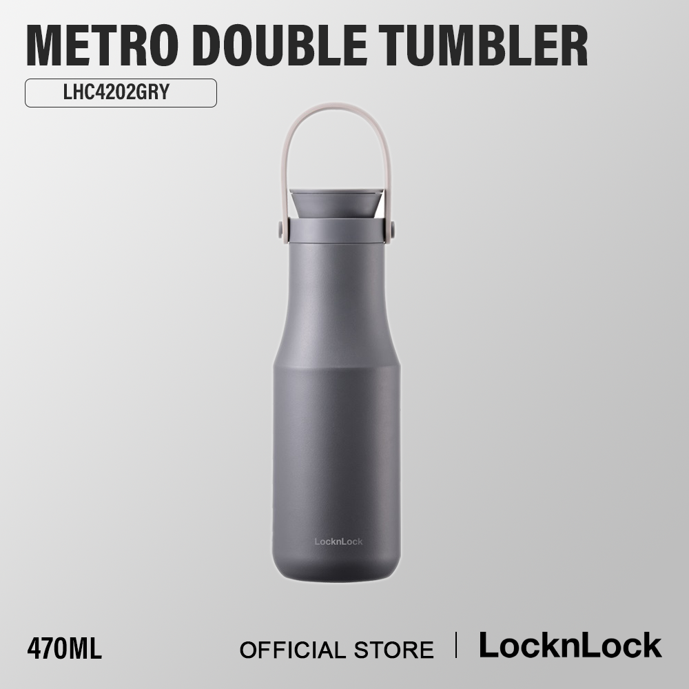 LocknLock Metro Double Tumbler Botol Minum 470ml LHC4202GRY (Grey ...