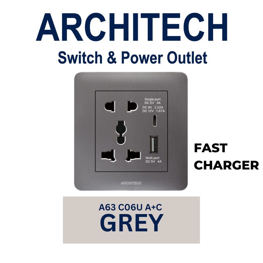 STOP KONTAK UNIVERSAL USB A63-C06U A+C ARCHITECH INFINITY GREY | Lazada Indonesia