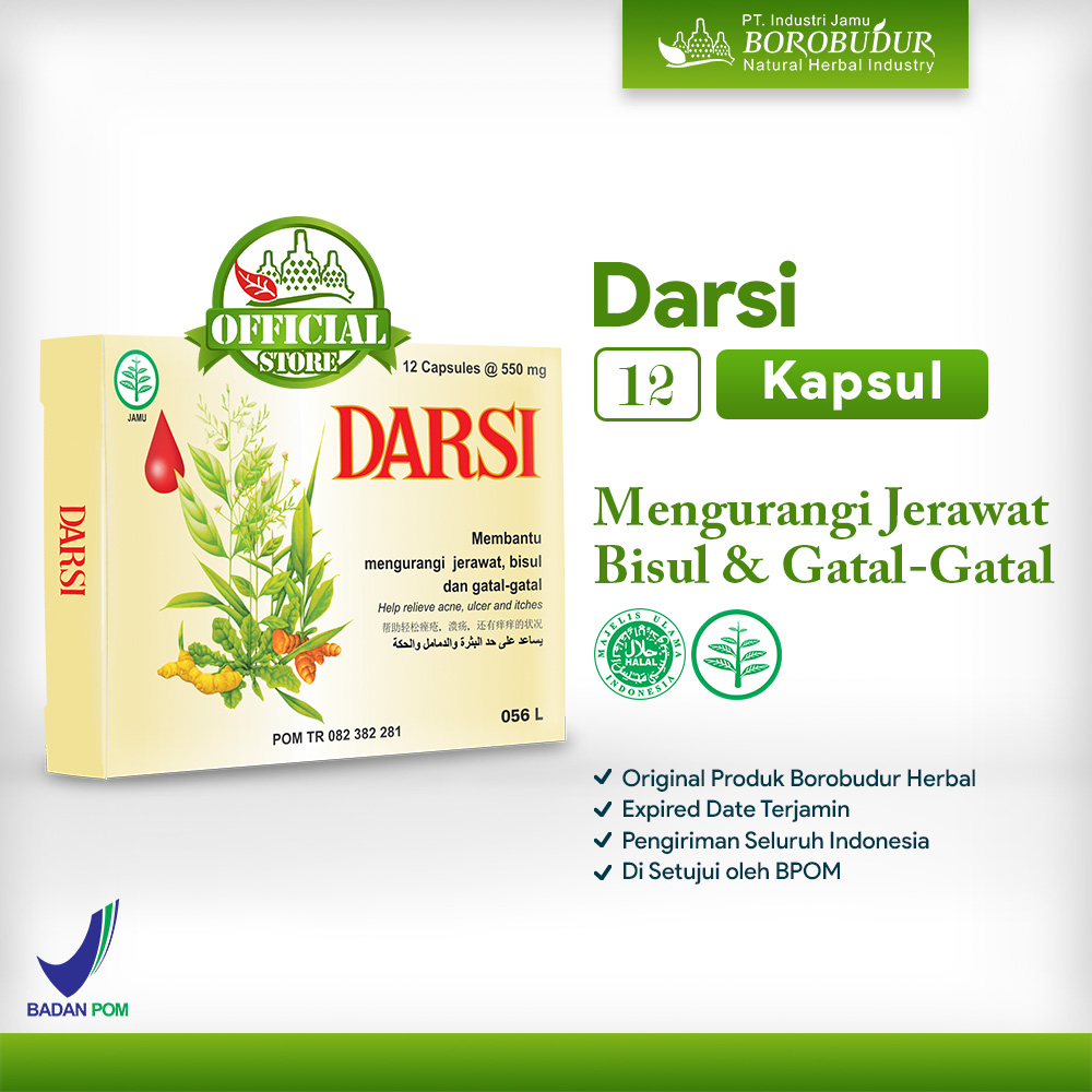 Borobudur Herbal DARSI 12 KAPSUL - Mengurangi Jerawat, Bisul dan Gatal ...