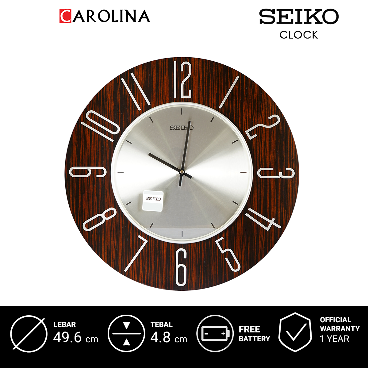 Jam Dinding SEIKO Analog QXA800B Brown Wooden Case Silver Dial ...