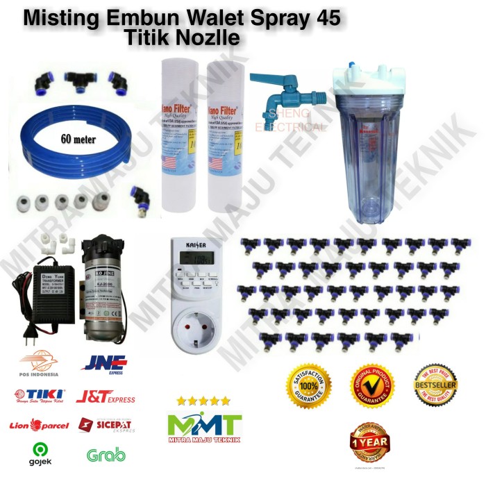 Sprayer Embun Lengkap Set 45 Titik Nozzle Pompa Ko Jine 48Volt +Timer ...