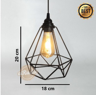 PAKET KOMPLIT - Kap lampu gantung diamond vintage rustic pendant light ...