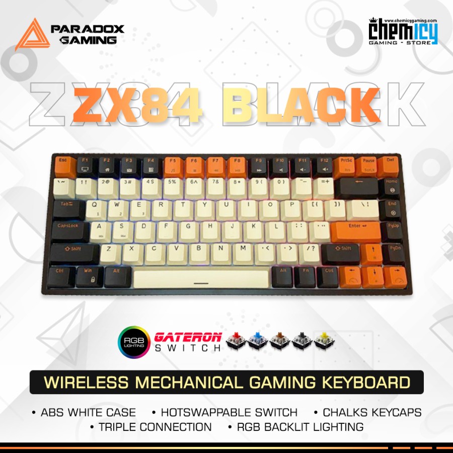 Paradox Gaming ZX84 Black Hotswap Wireless Mechanical Gaming Keyboard ...